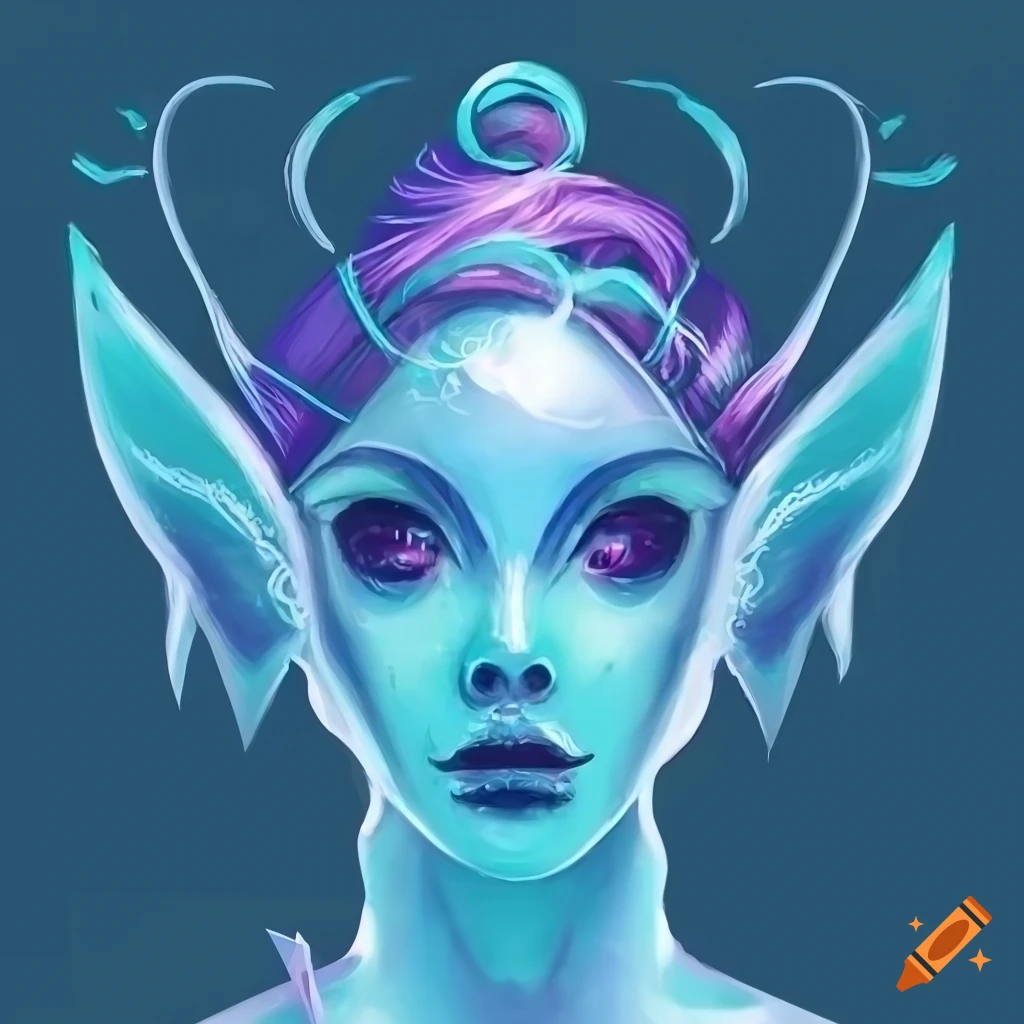 Portrait of an ethereal elf-like alien in monk robes with lavender-pink ...