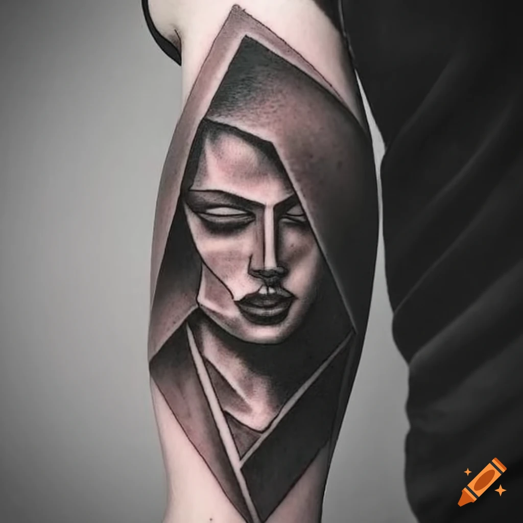 Greyscale cubist high detail tattoo on Craiyon