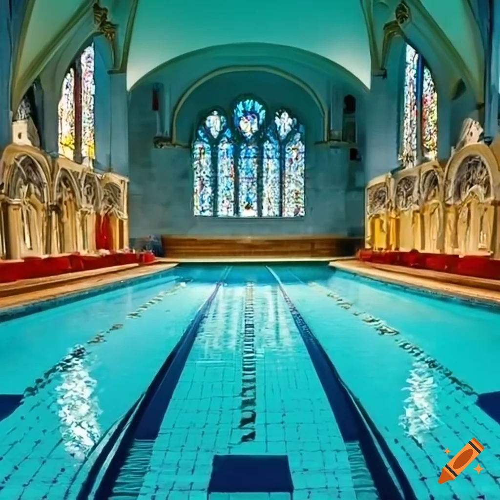 Swimming pool inside a church in high definition on Craiyon
