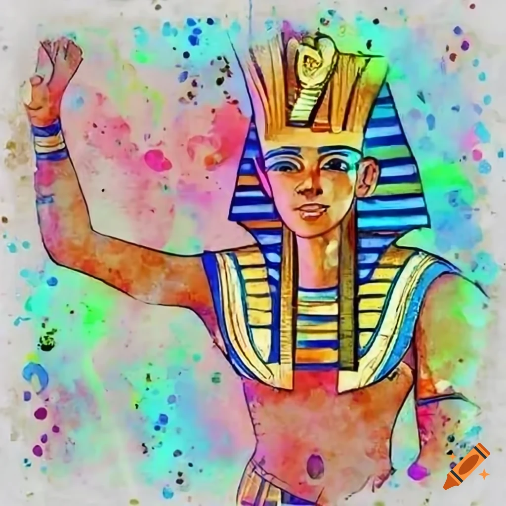 Ancient egyptian pharaoh with gold crown dancing at a colorful festival ...
