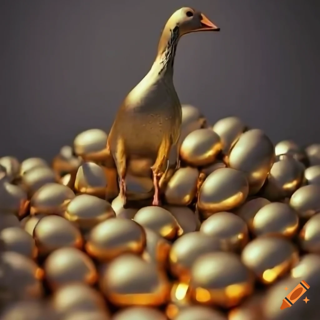 Legendary golden goose surrounded by golden eggs with cinematic ...