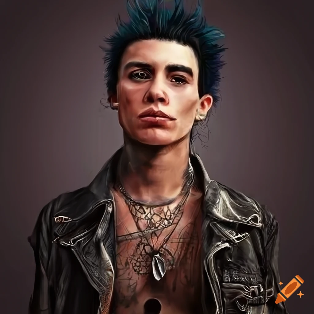 Masculine hispanic man with a punk rock style on Craiyon