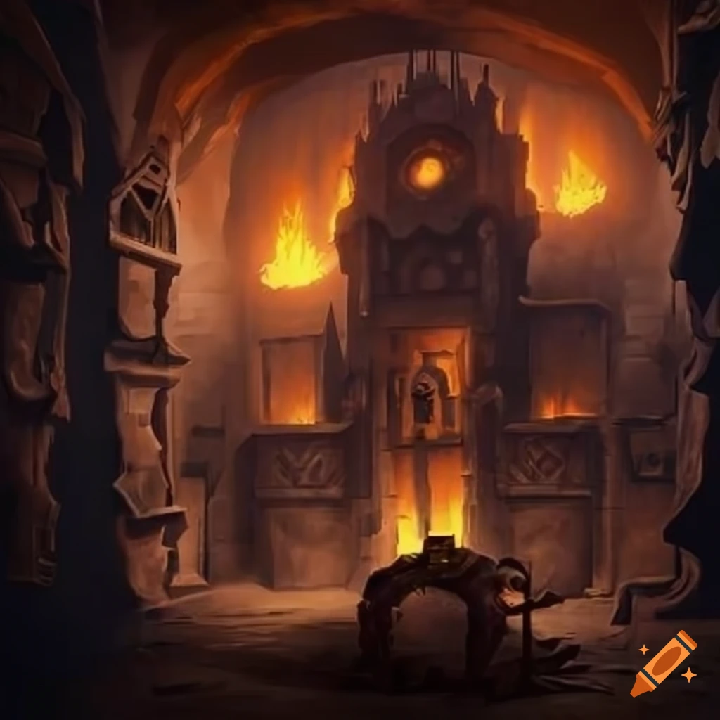 Intricately designed dwarven dungeon with ancient torture devices on ...
