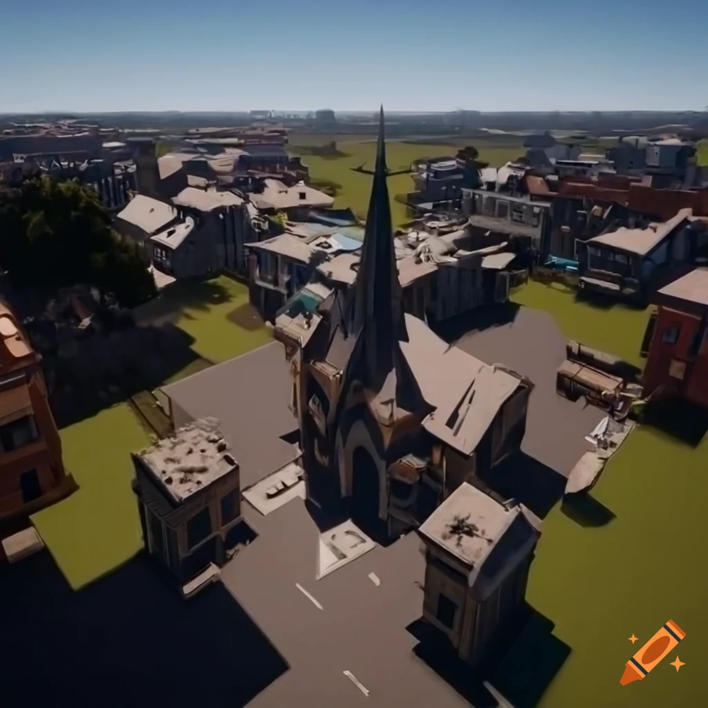 Unreal Engine 5 aerial view of a sci-fi Australian town square with ...