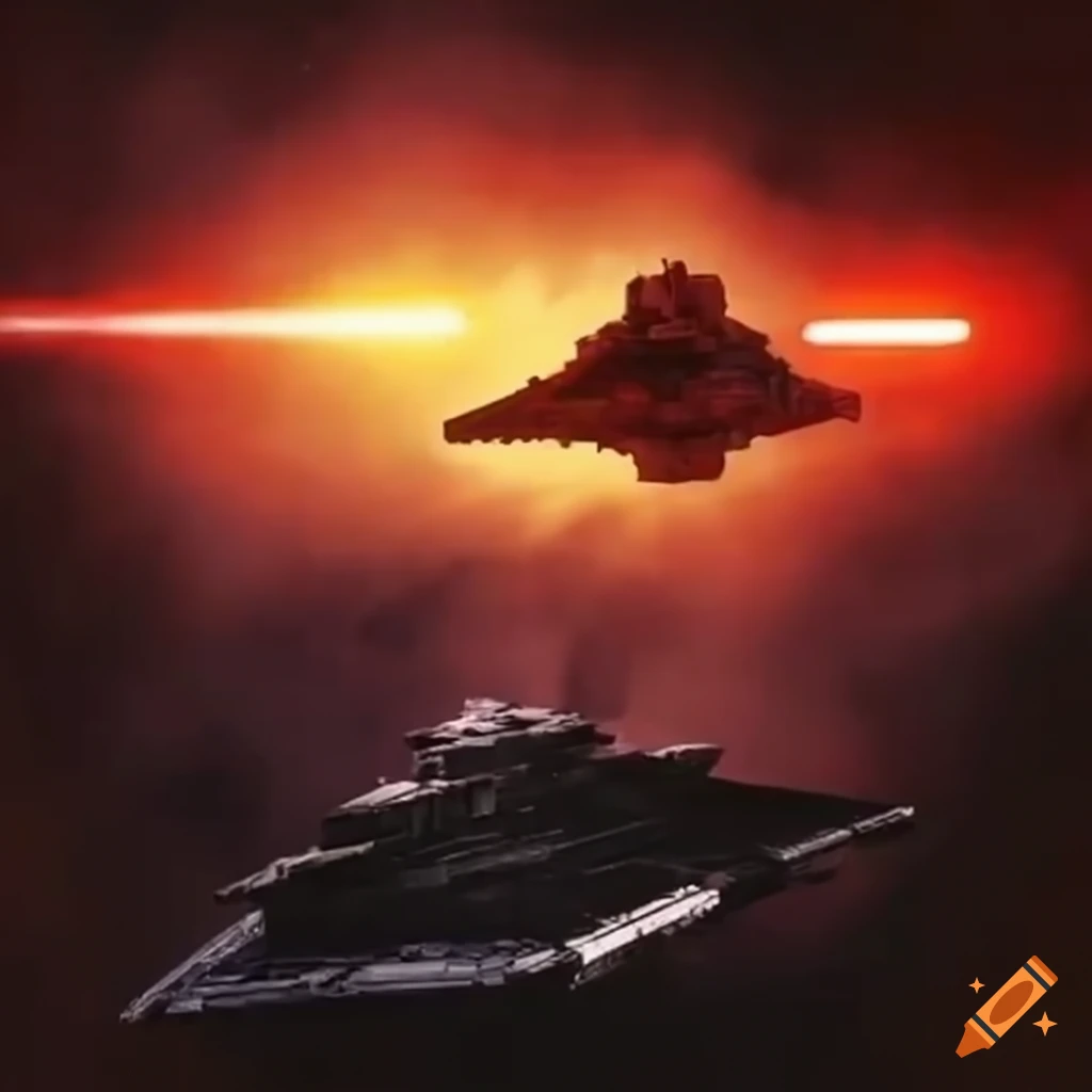 Star Wars scene with two Star Destroyers in a laser battle on Craiyon