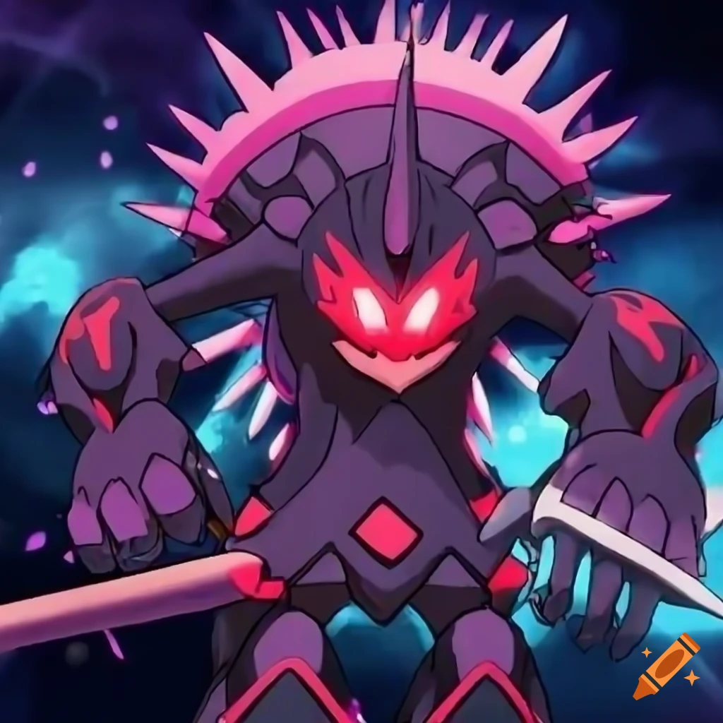 Demonic armored pokemon knights in battle mode under the moon on Craiyon