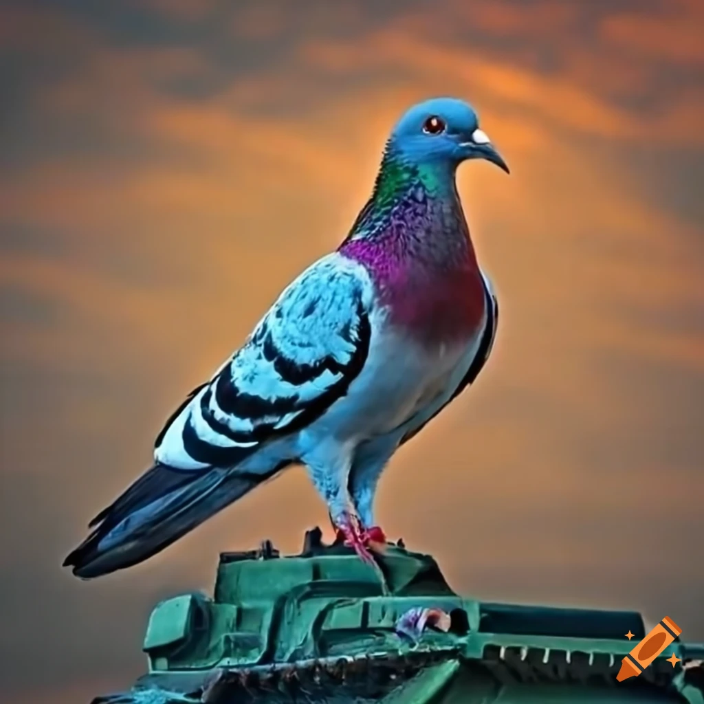 Pigeon on a russian tank on Craiyon