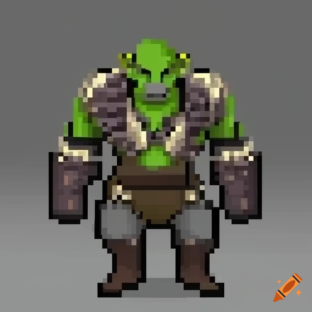 Pixel art of a small orc character in full body view on Craiyon