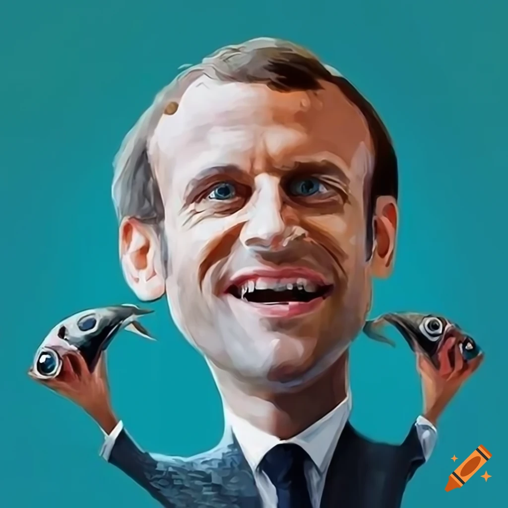 Vibrant mackerel fish merged with President Macron's portrait art on ...