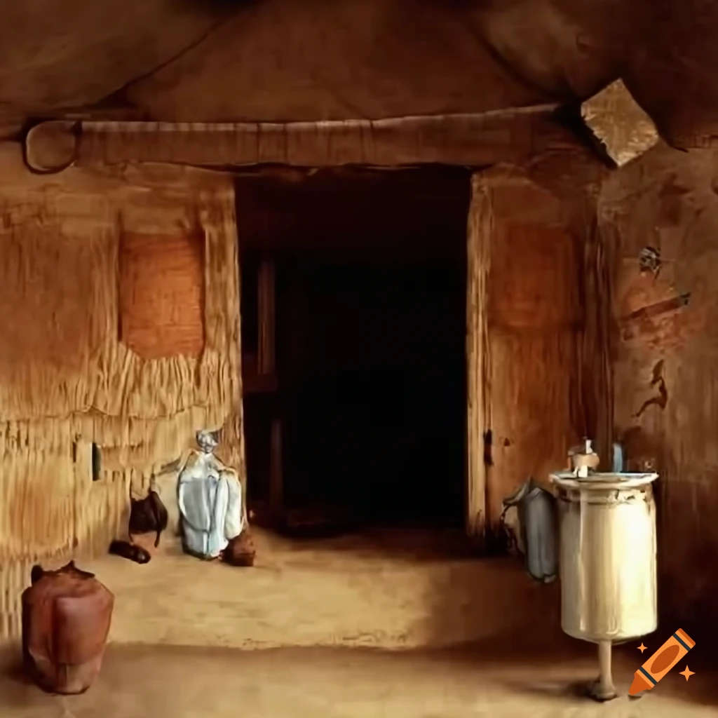 Interior of a small and affordable Indian hut owned by a milkman on Craiyon