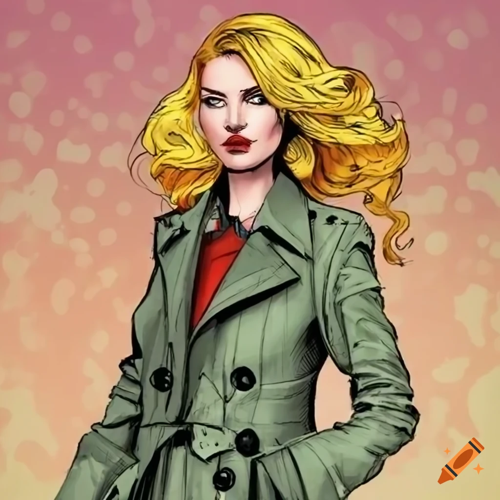 Woman in a trench coat in a comic book style on Craiyon