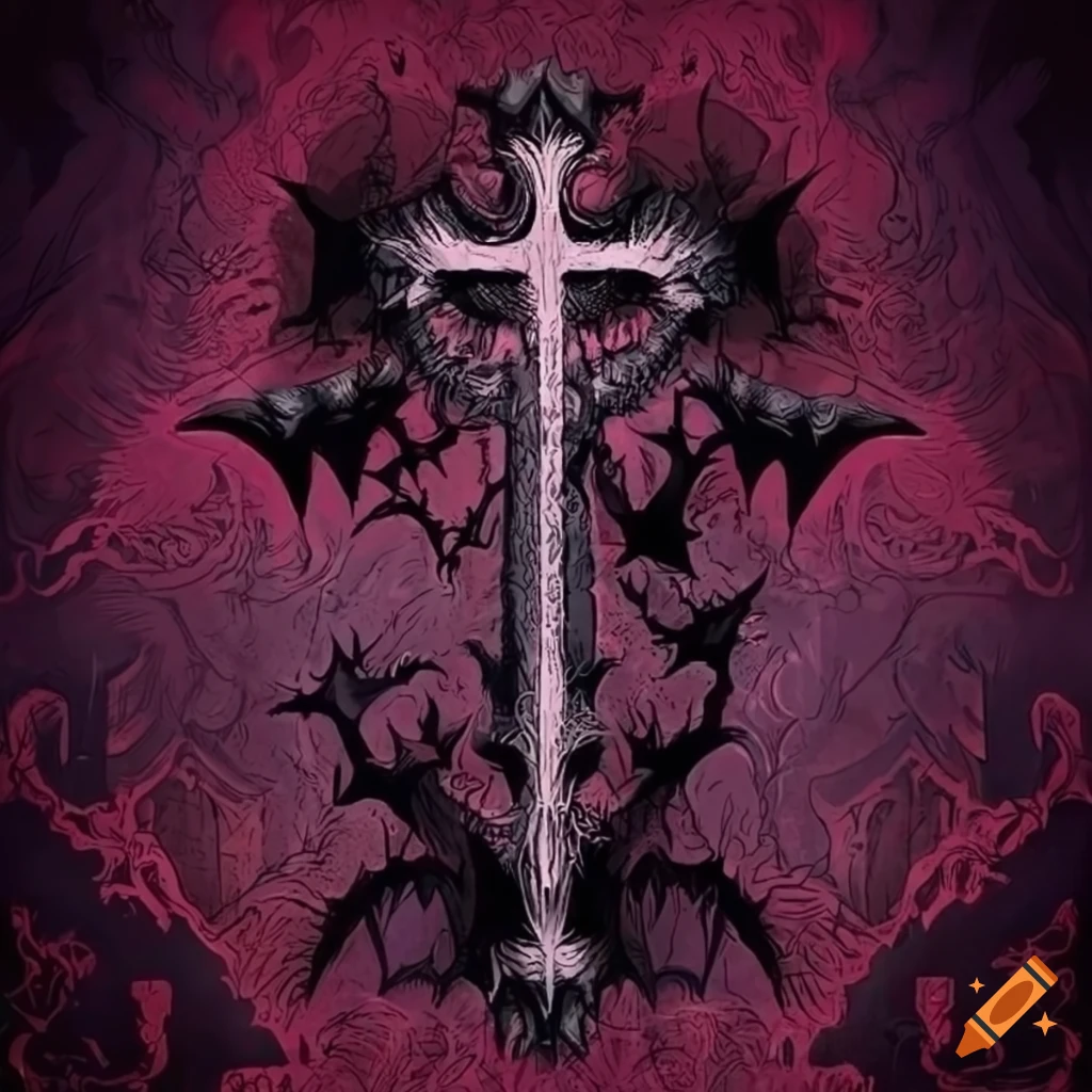 Gothic design with bats and cross illustrations on Craiyon