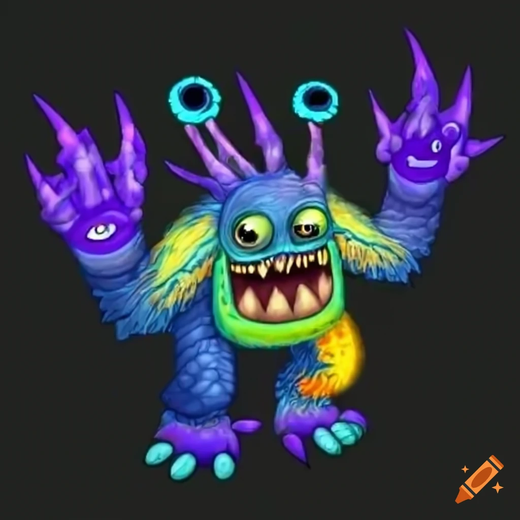 Monster with spikes and three arms in my singing monsters style on Craiyon