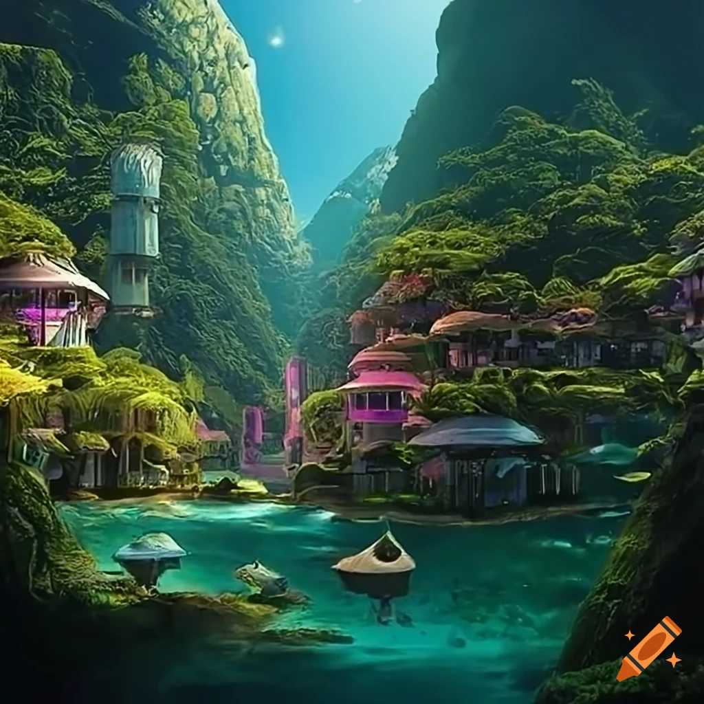 Scenic view of samar island in a solarpunk style setting on Craiyon