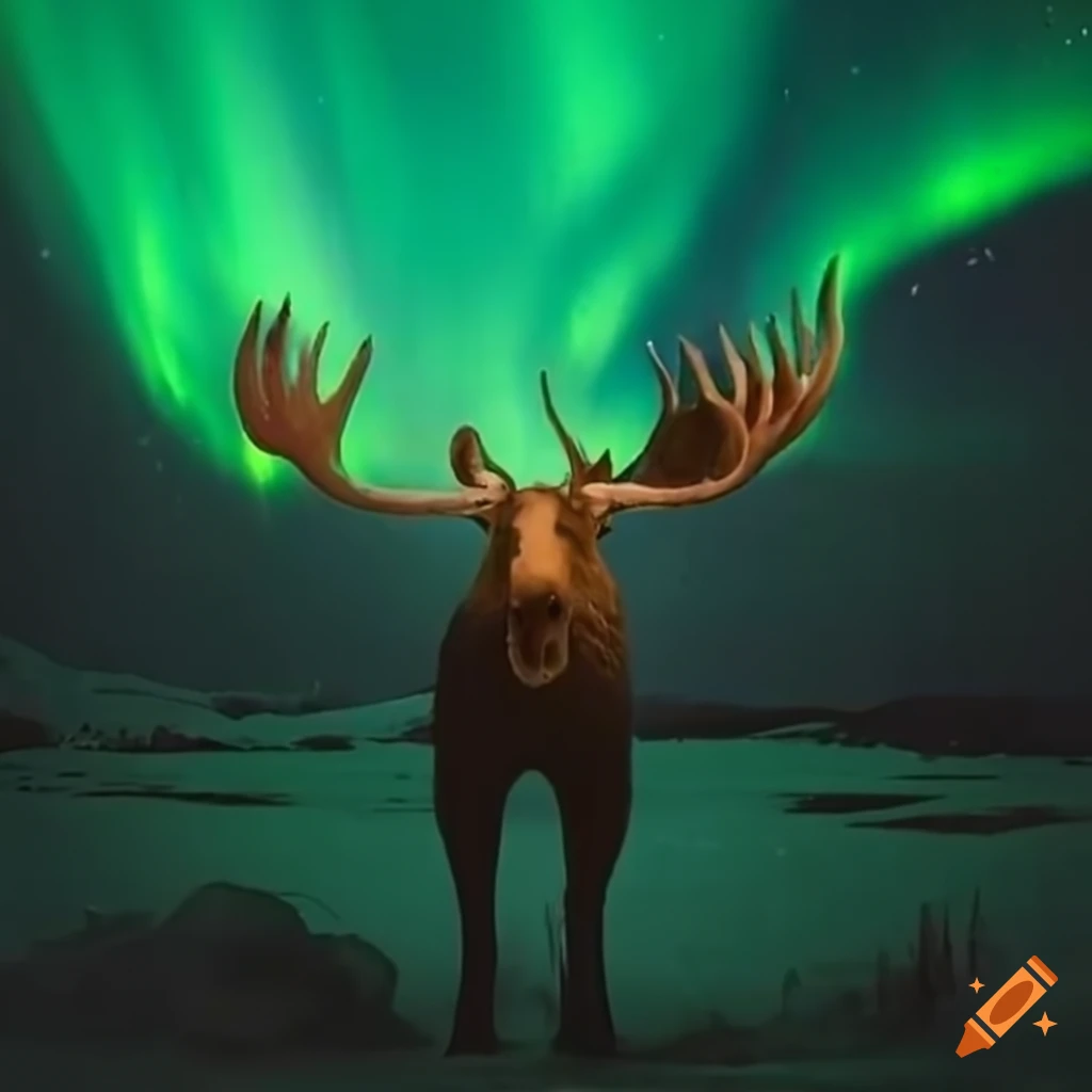 Moose and bear watching northern lights on Craiyon