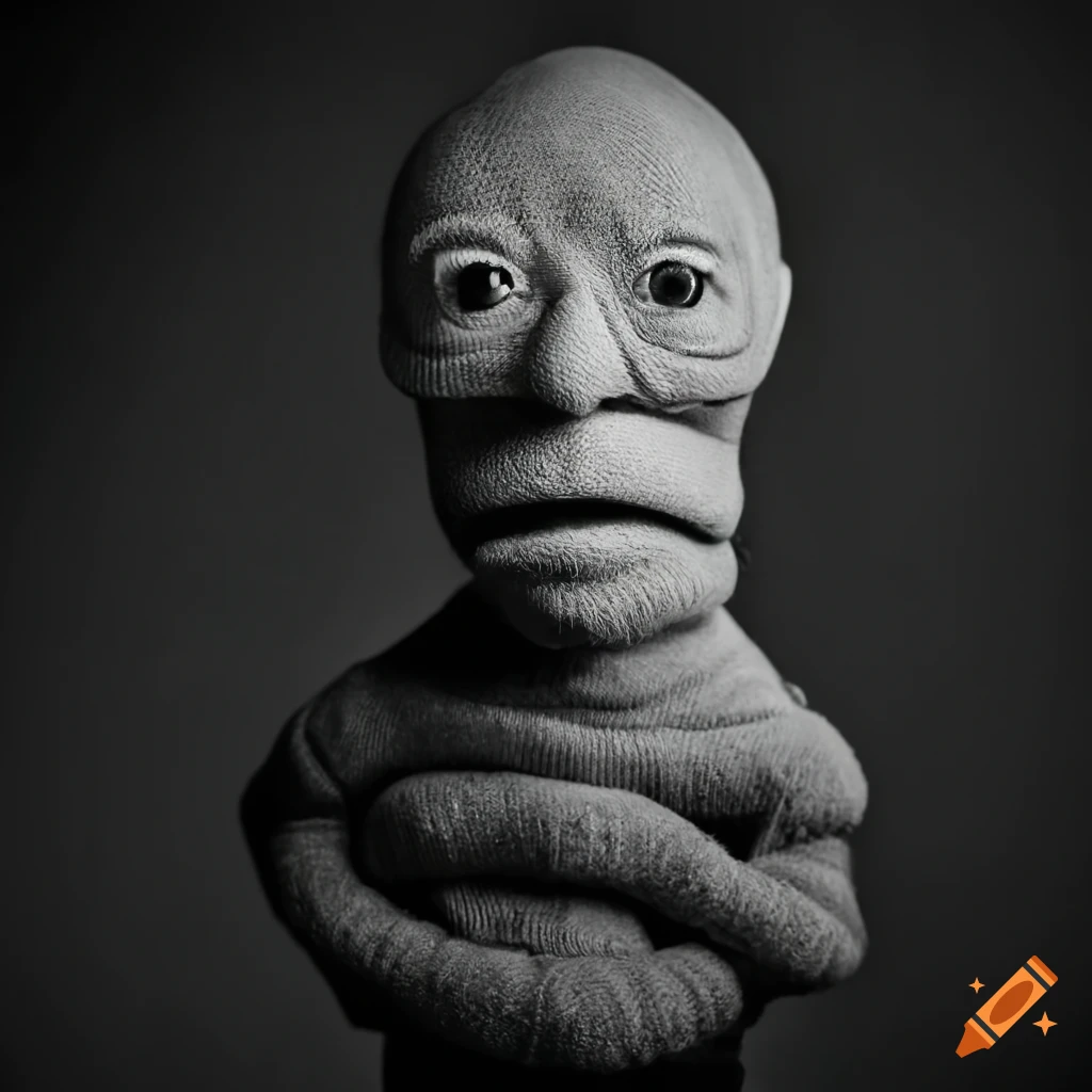 Sock puppet inspired by Max Headroom on Craiyon