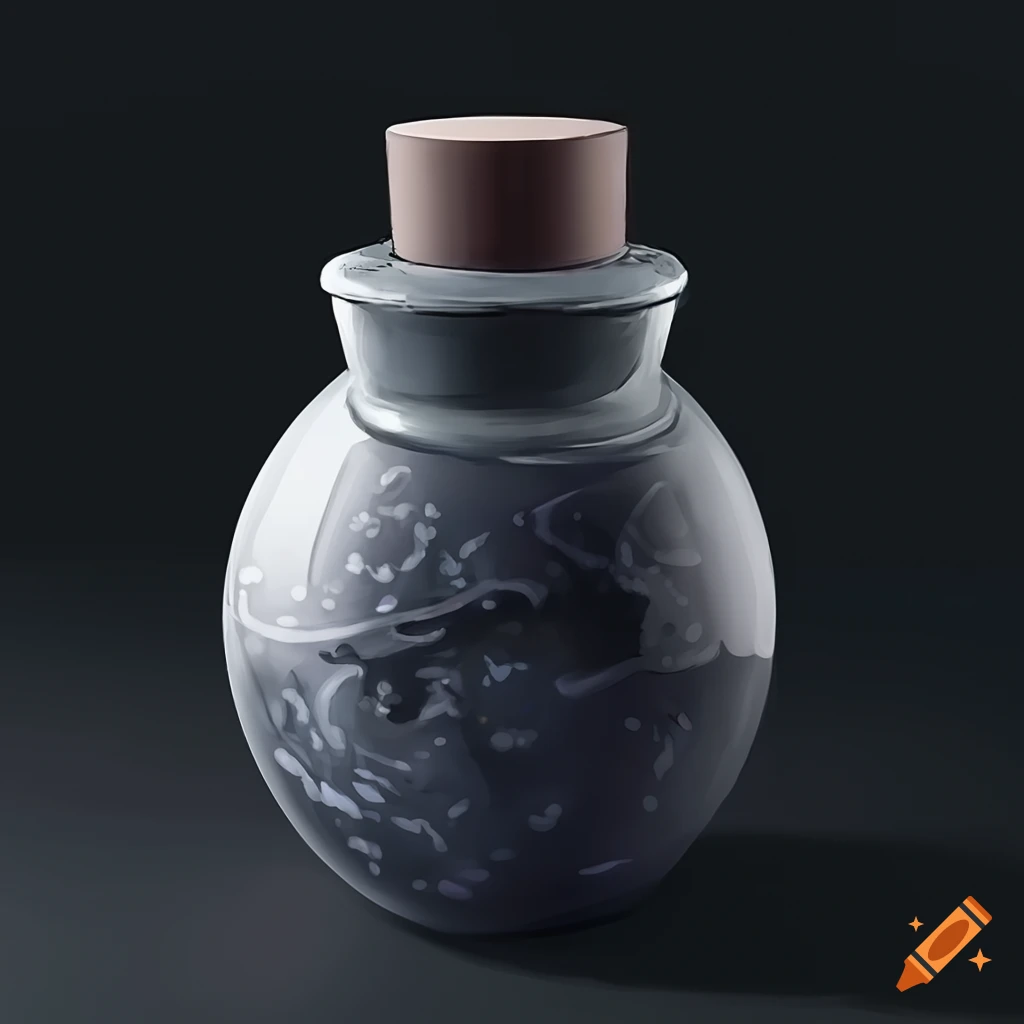 Gray potion bottle on a dark background on Craiyon
