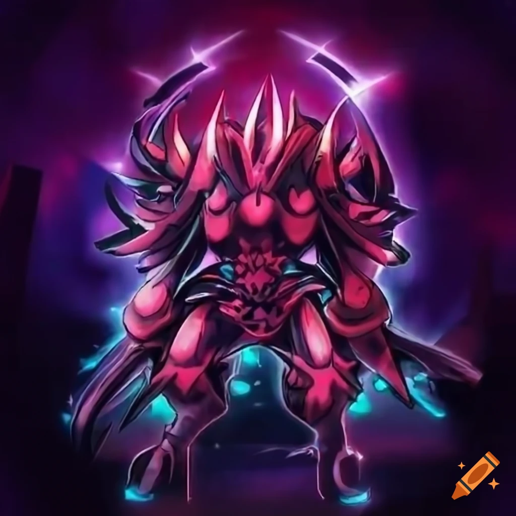 Demonic knight-like armored pokemon in battle mode under the moon on ...