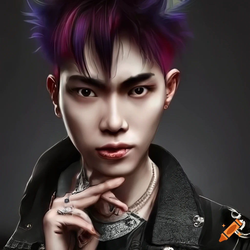 Masculine Asian man with a punk rock style on Craiyon