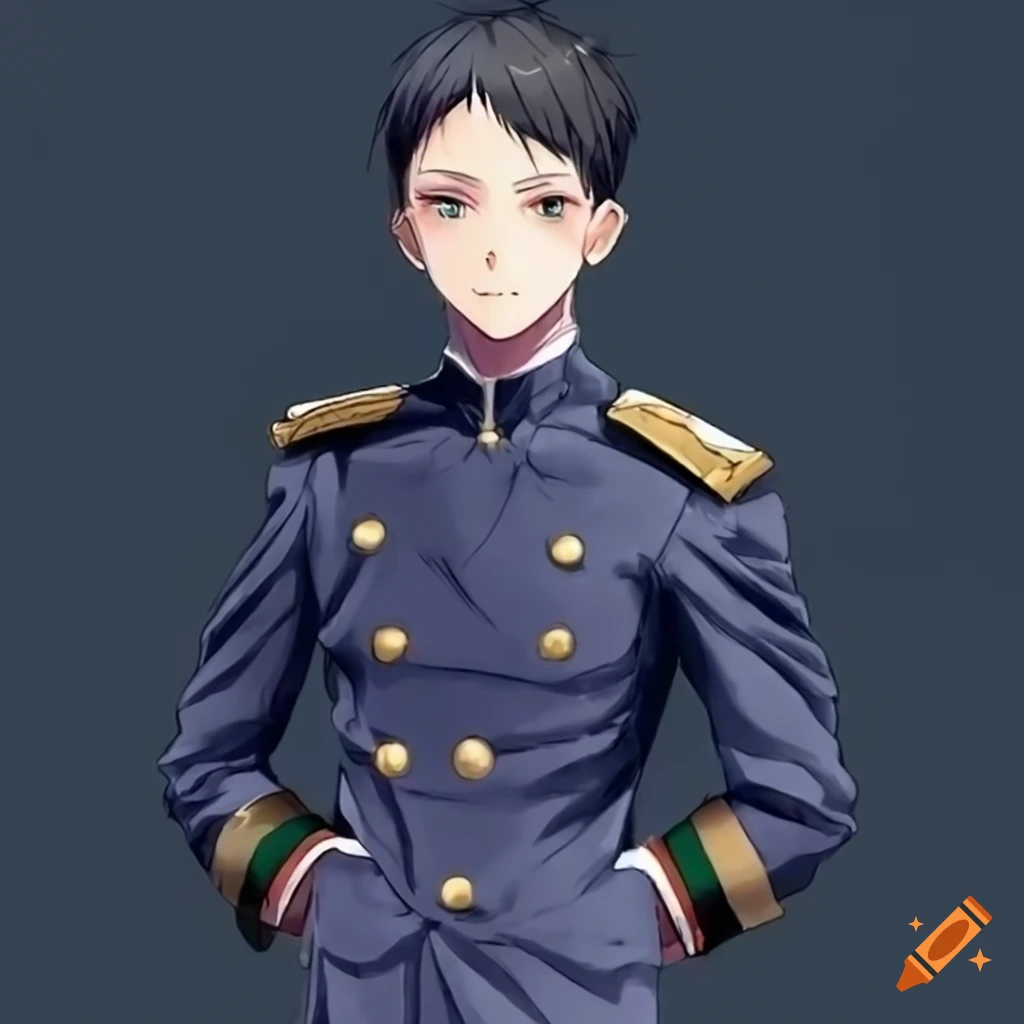 Black-haired adult boy in Italian Navy uniform in Anime style on Craiyon