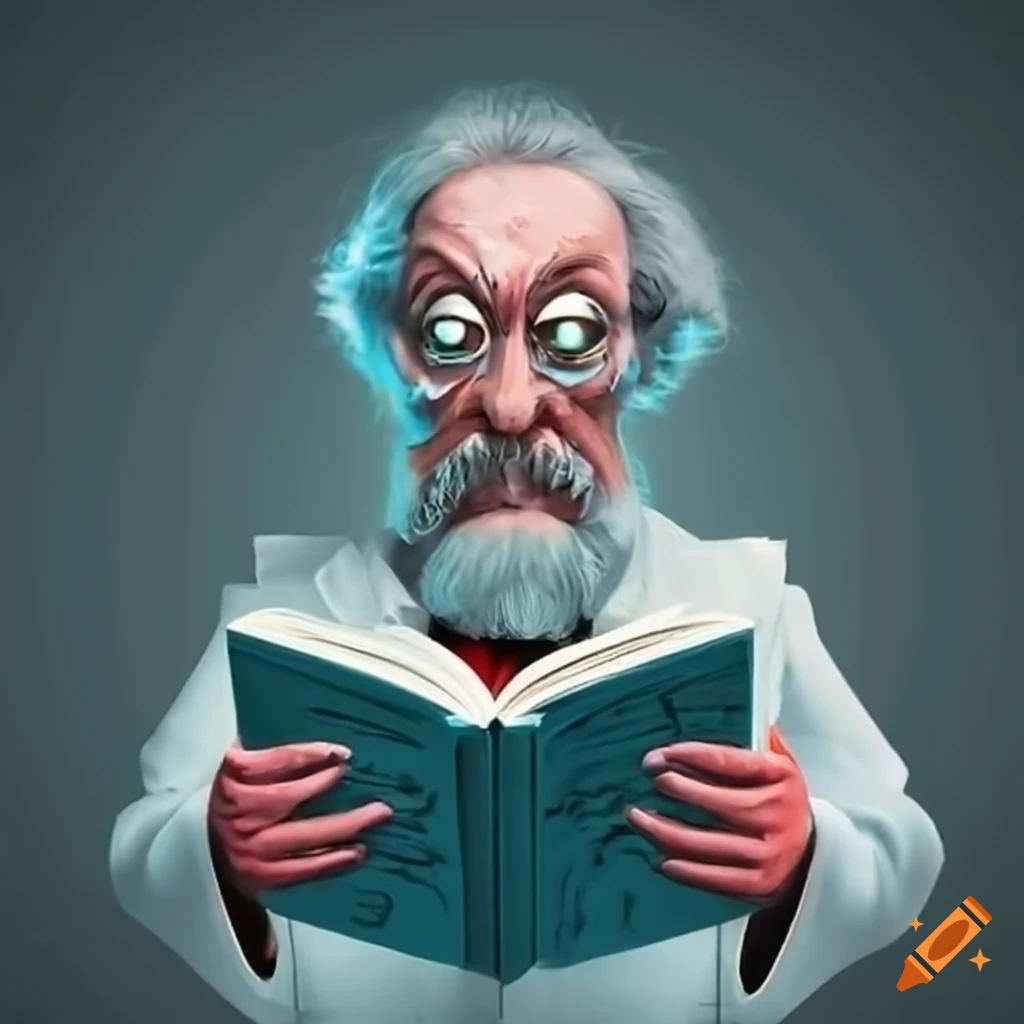 Mad scientist engrossed in a book on Craiyon