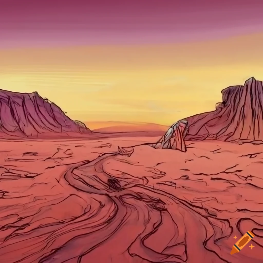 Desert landscape in the style of moebius on Craiyon