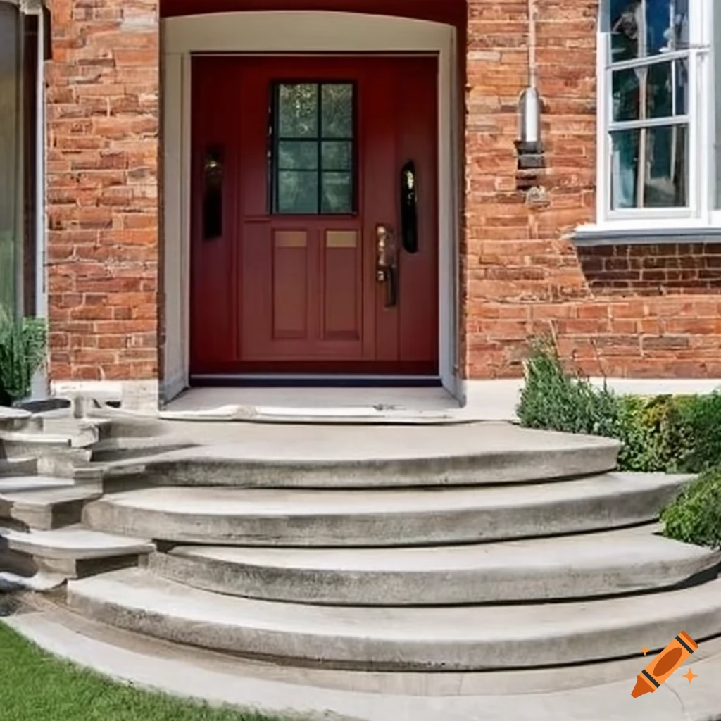 Modern curved concrete steps leading to front door on Craiyon