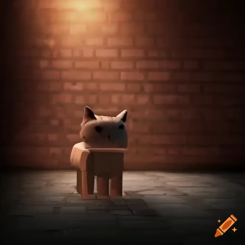 Roblox character portrayed as a playful cat in a brick alley with ...