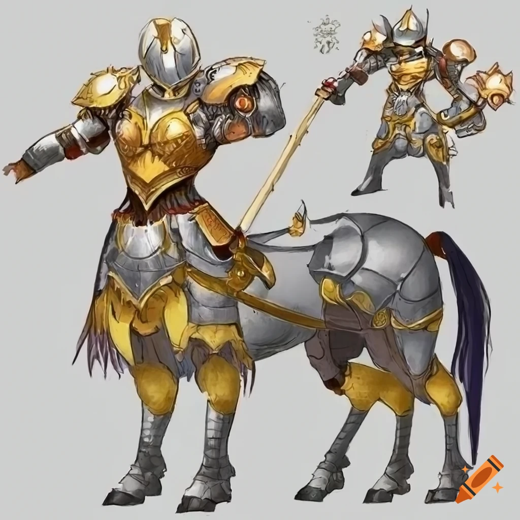 Highly detailed centaur knight in lemon-themed armor on Craiyon