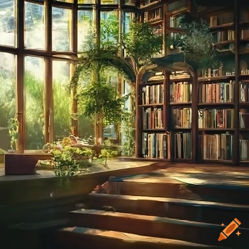 Sunny library that is also a greenhouse on Craiyon