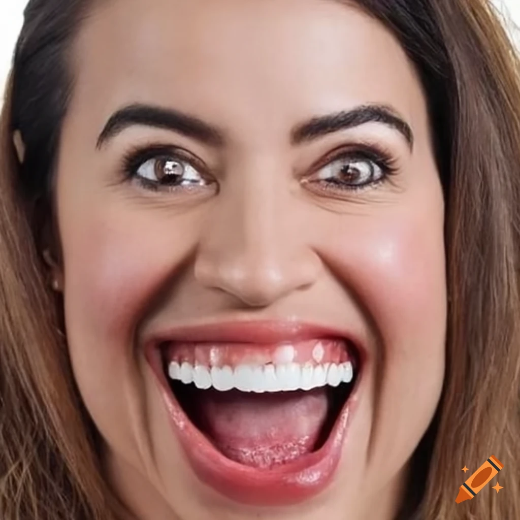 Beautiful female person with an exaggerated smiling expression on Craiyon