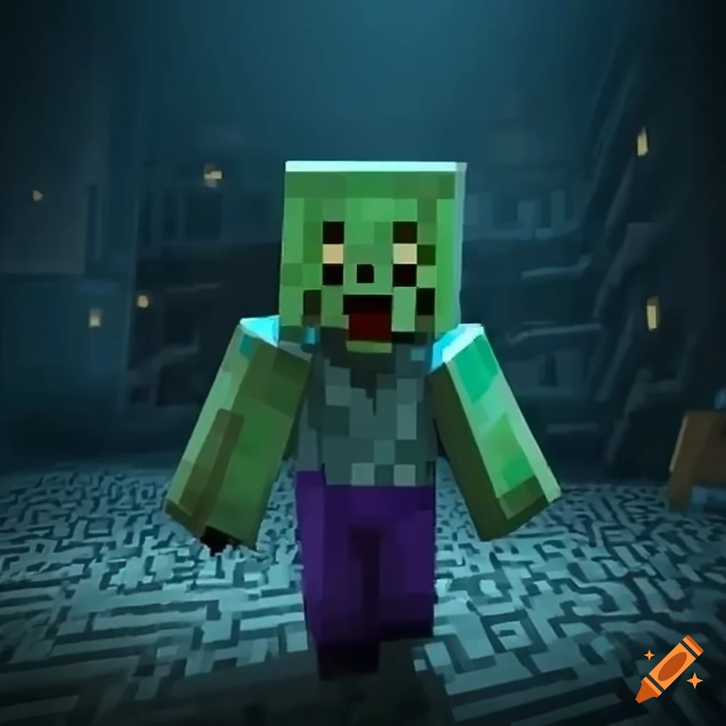 Anxious glance through a window with a minecraft zombie on Craiyon