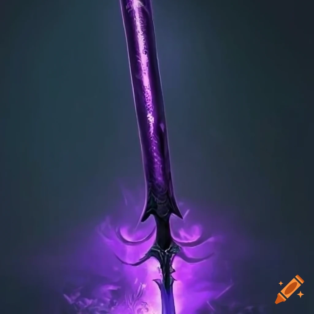Matte black long sword with glowing dark purple runes and a faint black ...