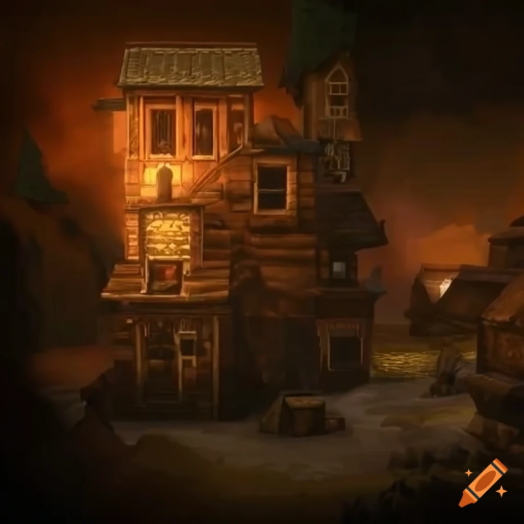 Miner village with houses, smithy, and caves in a video game style on ...