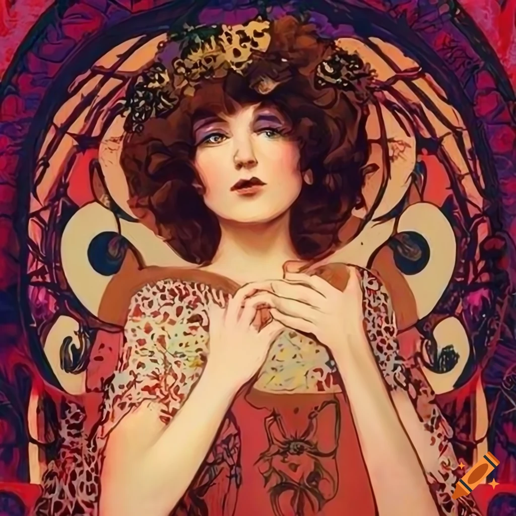 Vibrant edwardian poster with charismatic art nouveau style featuring ...