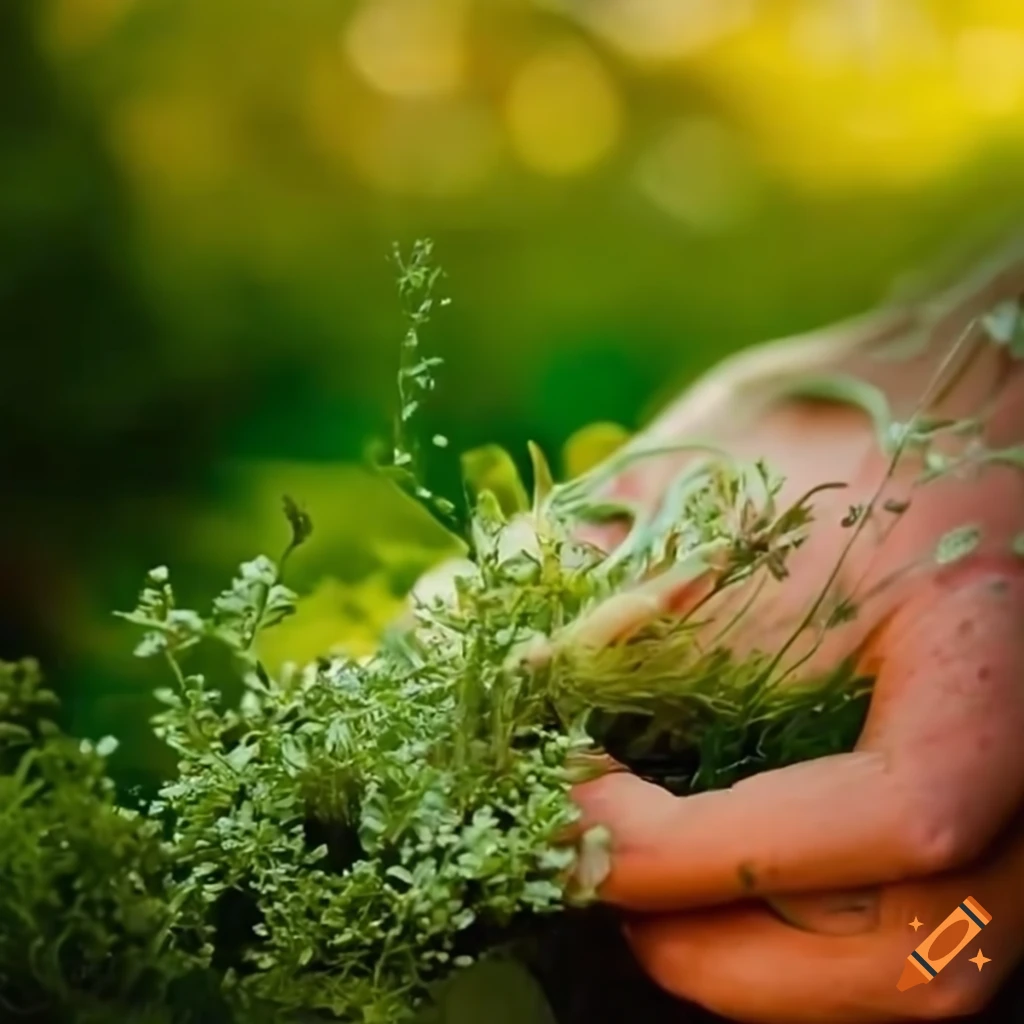 Cottage core scene with herbs in a garden on Craiyon