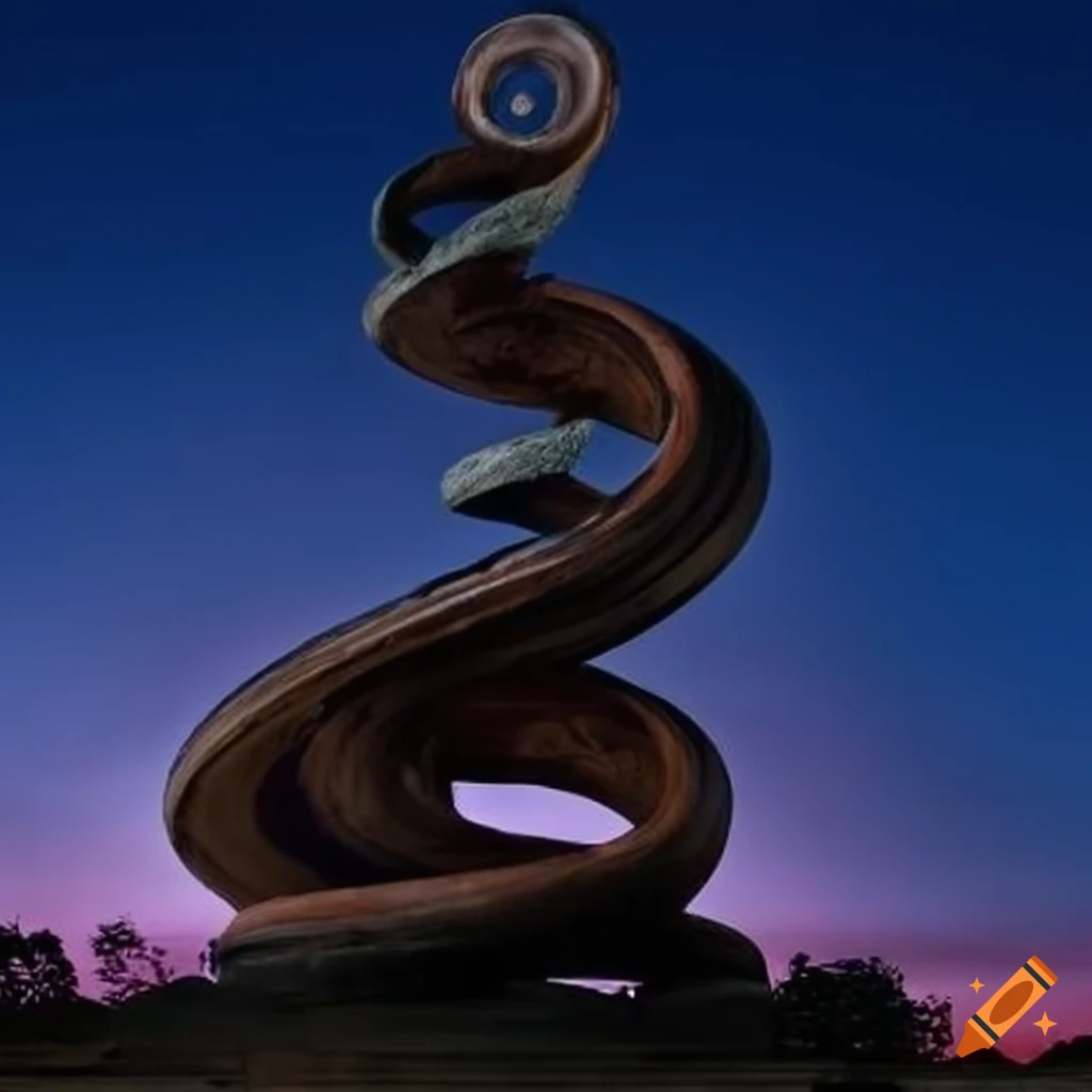 Train going up a spiral statue on Craiyon