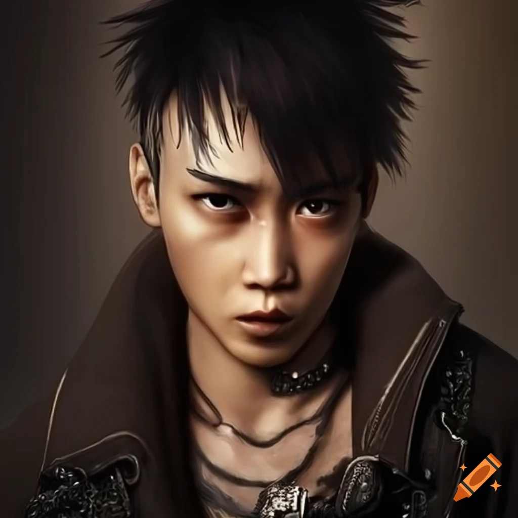 Masculine asian man with a punk rock style on Craiyon