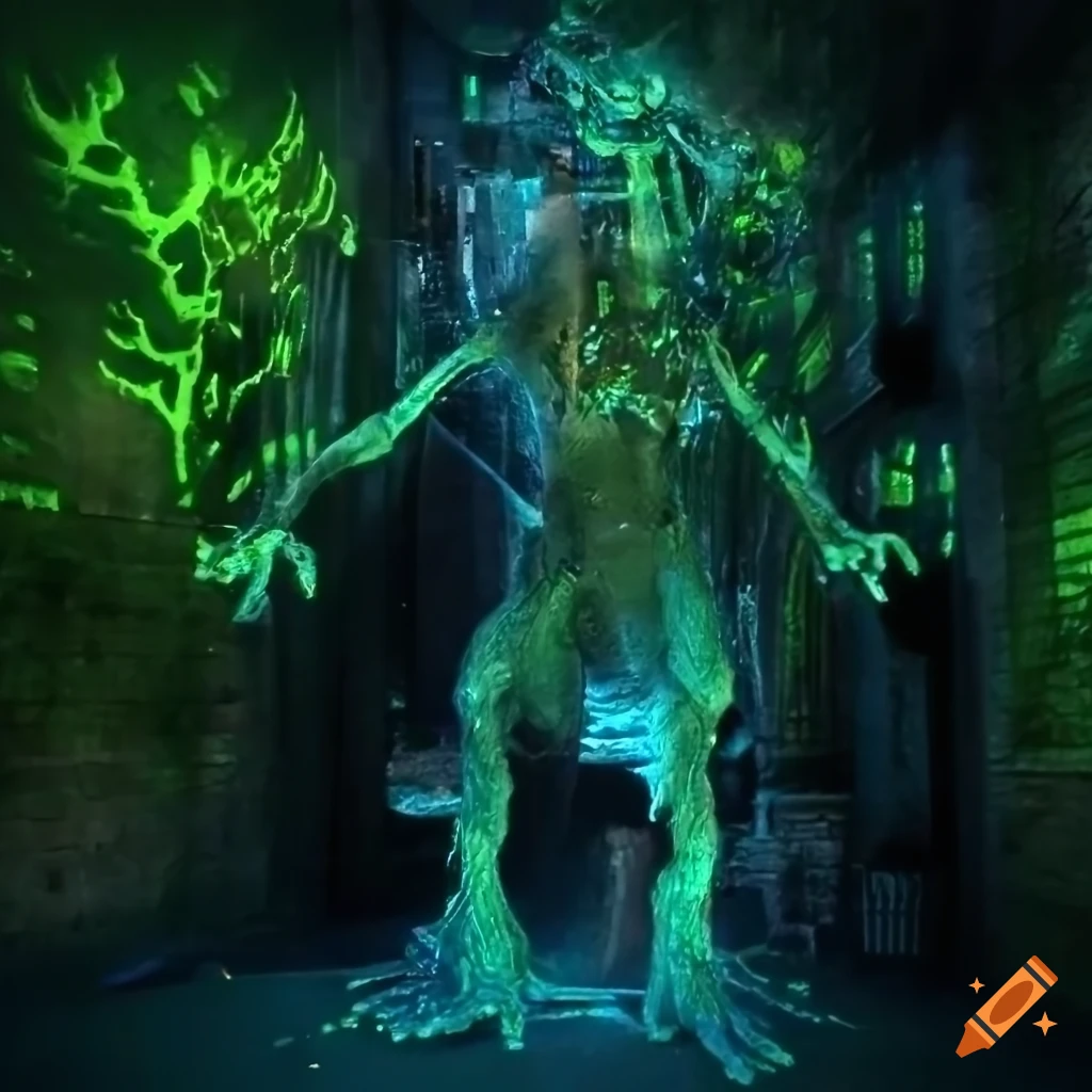 Biopunk cityscape with organic energy sources and cyborg mutant omega ...