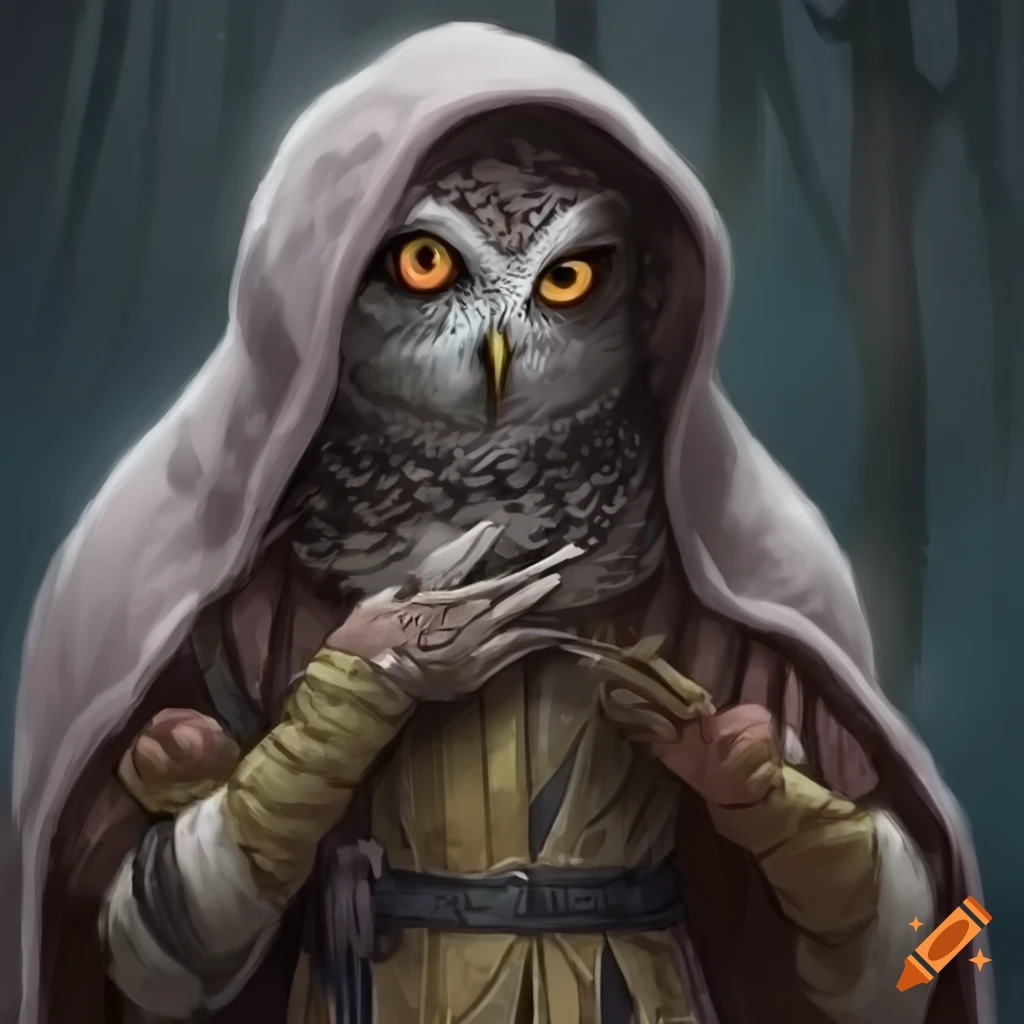 Dnd owl with hood and magic staff on Craiyon