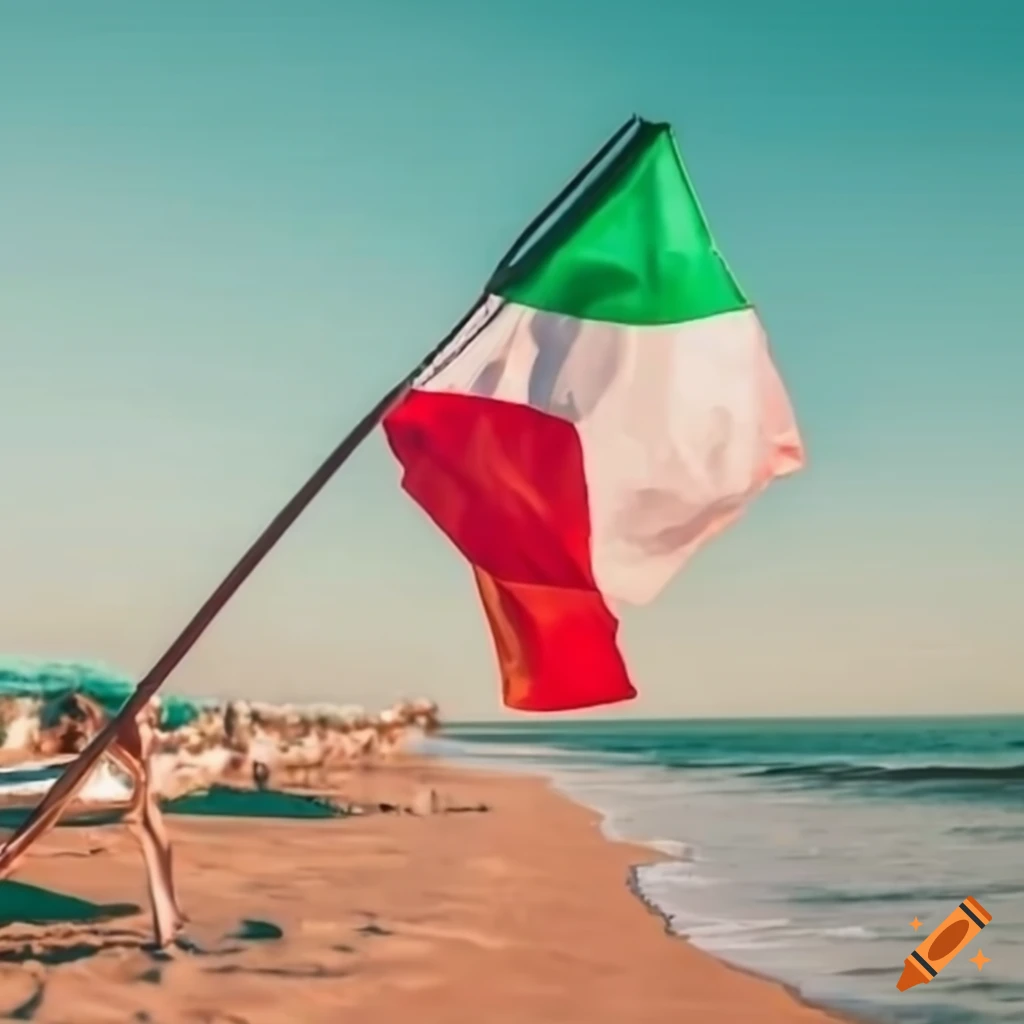 Italian flag on the beach in rimini with funny beach vibes on Craiyon