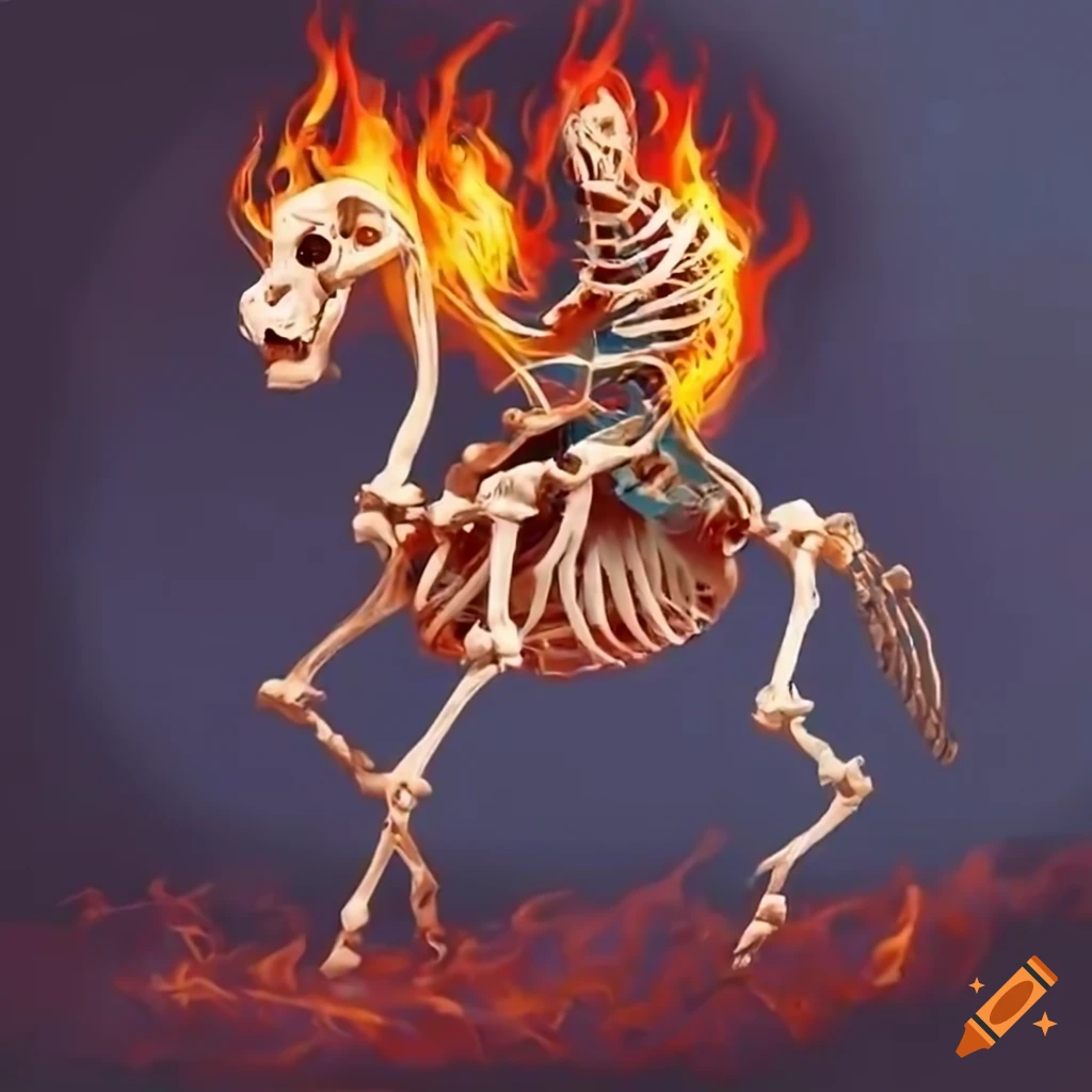 Pale fire sorcerer riding skeleton horse on Craiyon
