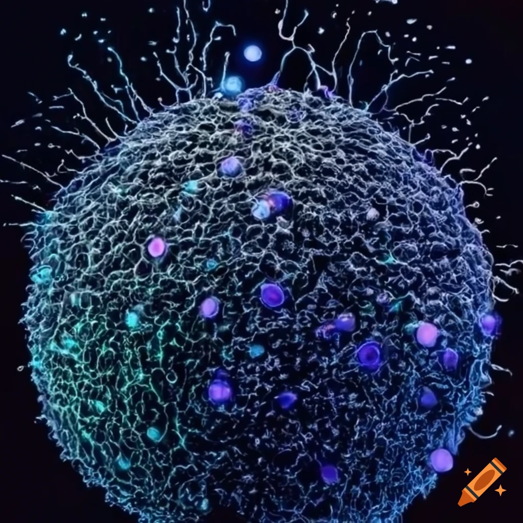 Microscopic view of ion channel on neuron with floating ions on Craiyon