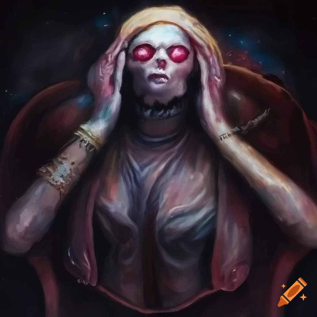 Dark fantasy space pilot wizard in oil painting with dynamic pose on ...