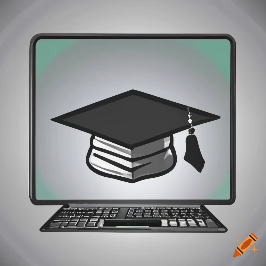 Computer with a graduate hat logo on Craiyon