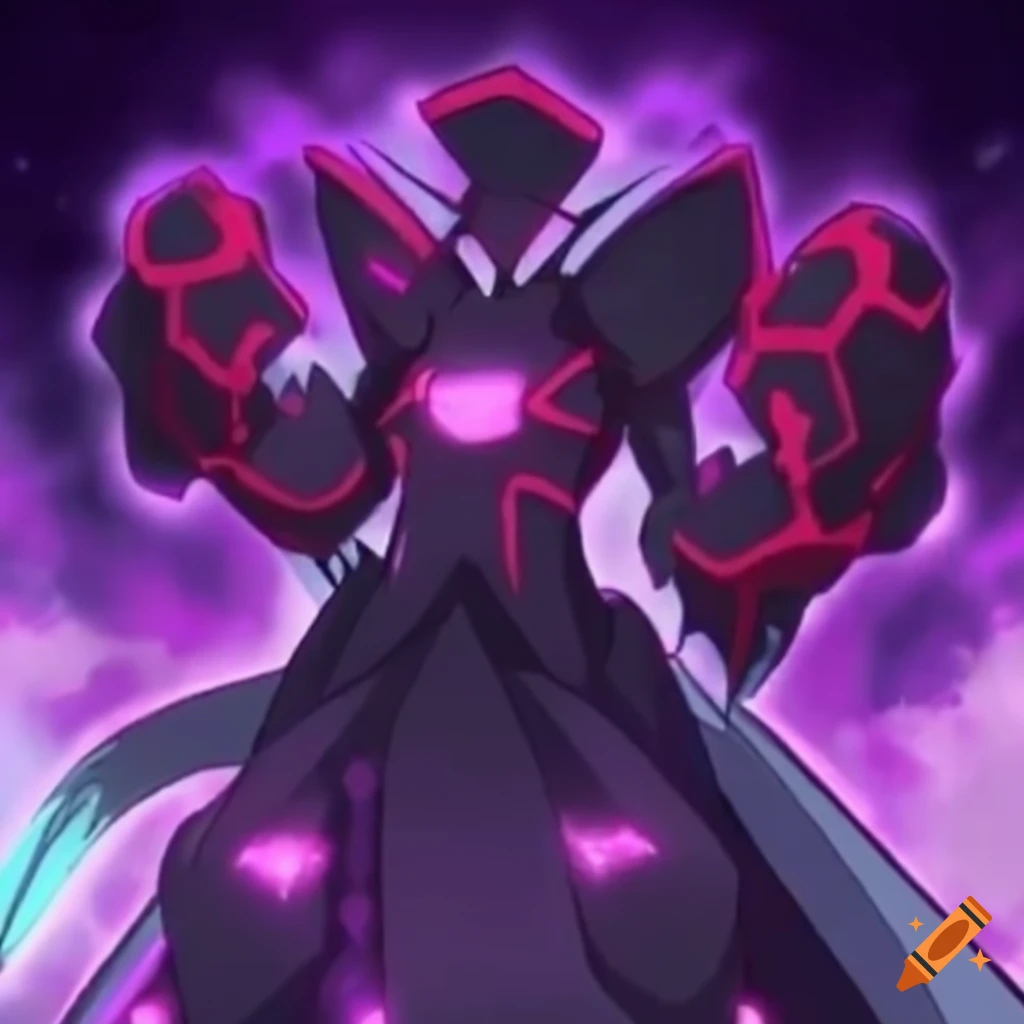 Demonic knight-like armored Pokemon in battle mode under the moon on ...
