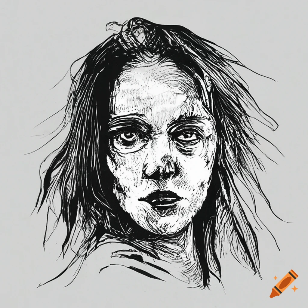 Portrait of a doctor in a rough black and white etching style on Craiyon