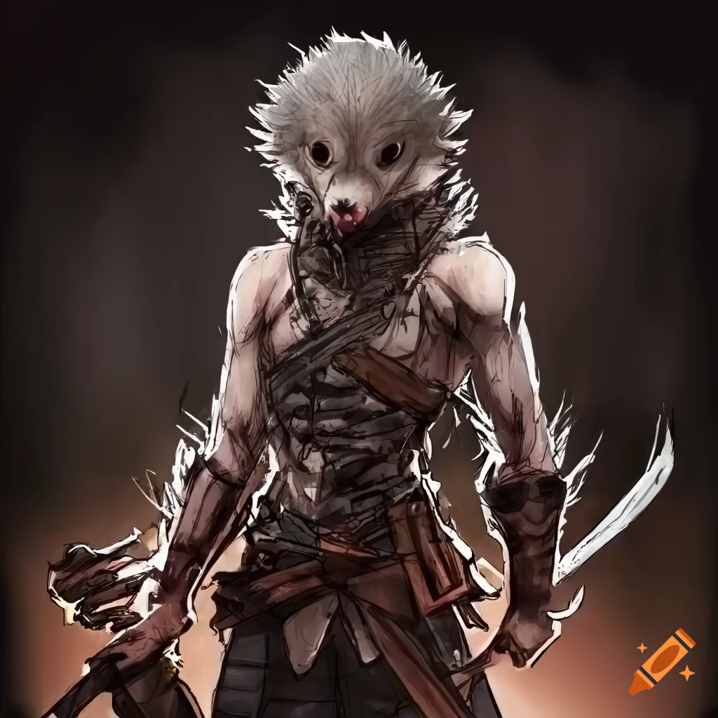 Opossum warrior in the style of yoji shinkawa on Craiyon