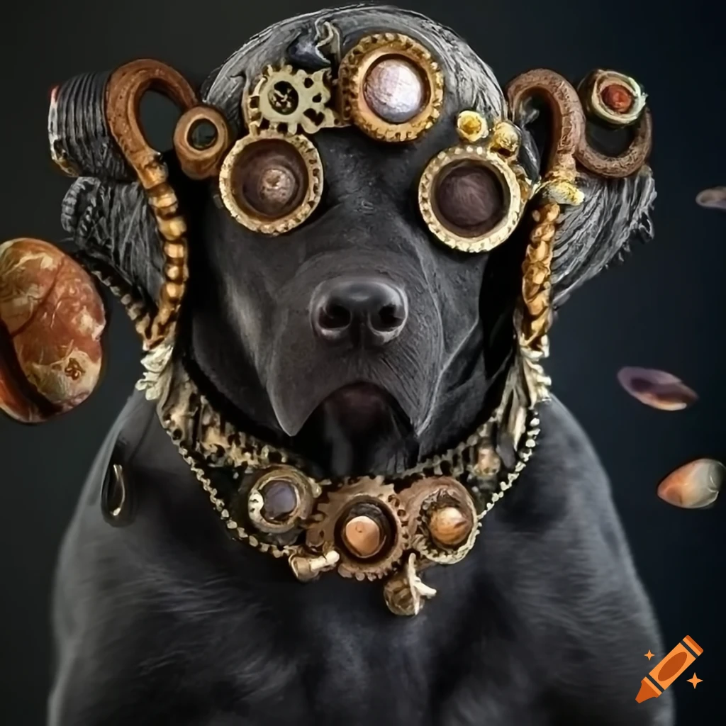 Steampunk black Labrador Retriever with tentacle ears in underwater ...