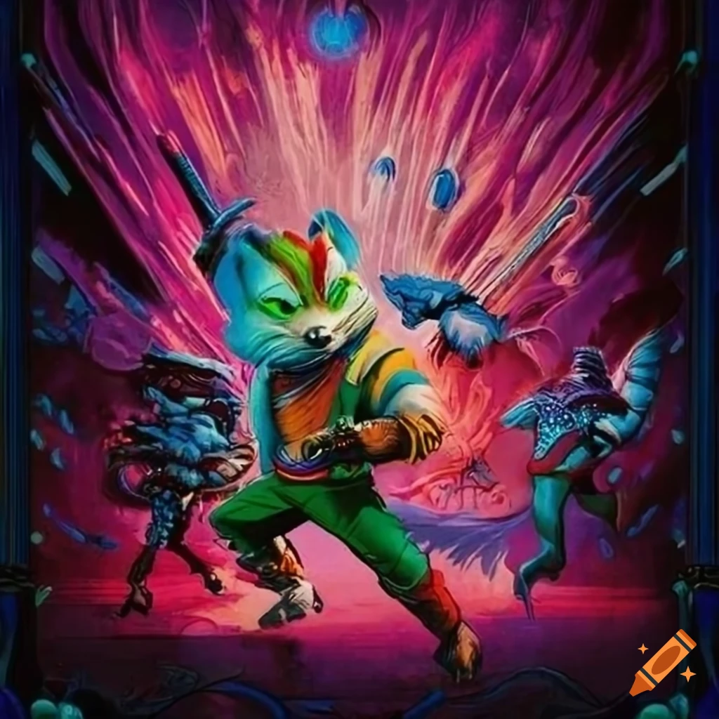 Intricate details of star fox in vintage poster style on Craiyon